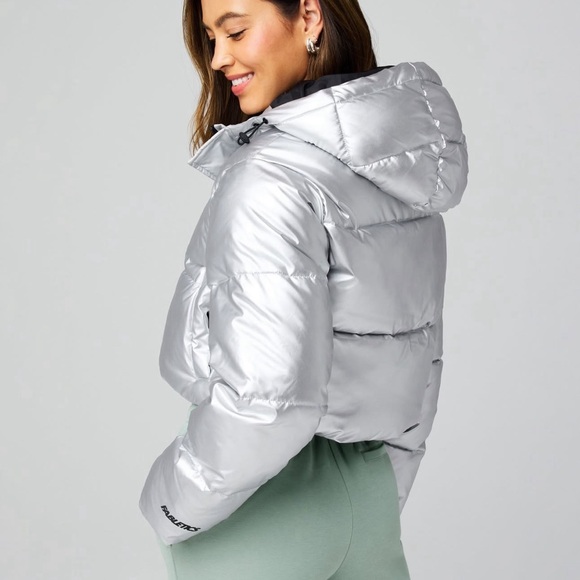 Fabletics | Jackets & Coats | Fabletics Cropped Hooded Puffer Silver ...